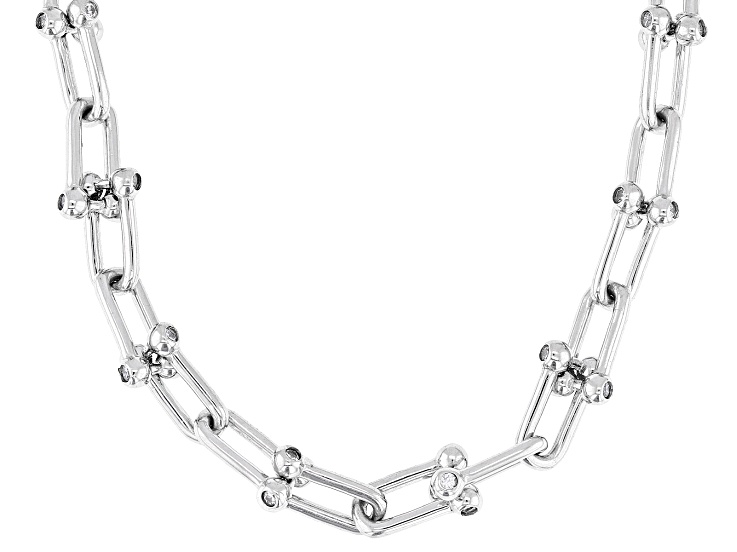 White Cubic Zirconia Rhodium Over Sterling Silver Stirrup Link Necklace ...