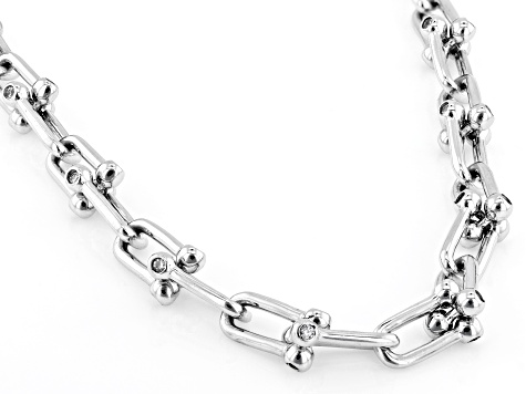White Cubic Zirconia Rhodium Over Sterling Silver Stirrup Link Necklace ...