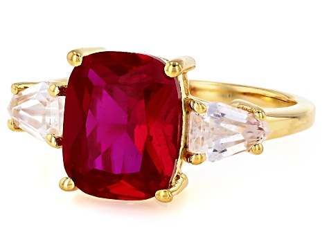 Lab Created Ruby And White Cubic Zirconia 18k Yellow Gold Over Sterling ...