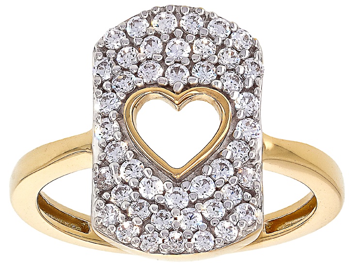 White Cubic Zirconia 18k Yellow Gold Over Sterling Silver Heart Dog Tag ...