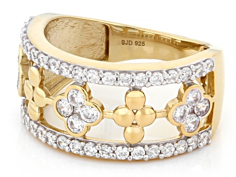 White Cubic Zirconia 18k Yellow Gold Over Sterling Silver Clover Ring 1.55ctw - BJB732 | JTV