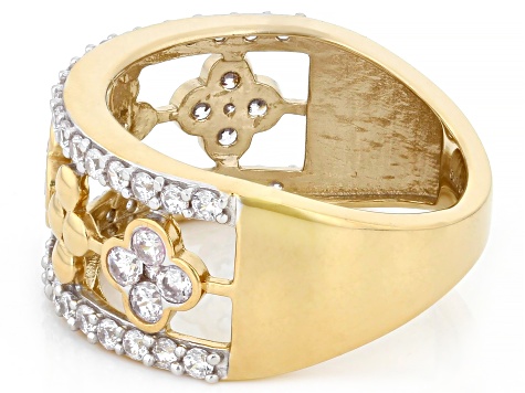White Cubic Zirconia 18k Yellow Gold Over Sterling Silver Clover Ring 1.55ctw - BJB732 | JTV