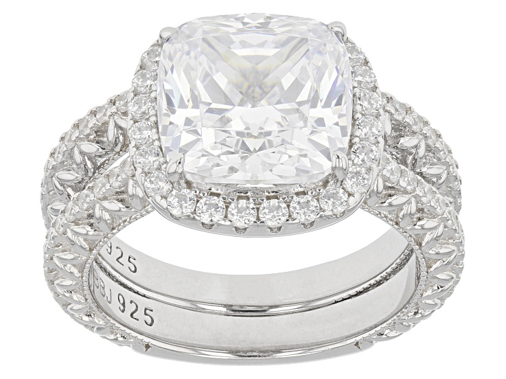 White Cubic Zirconia Rhodium Over Sterling Silver Ring With Band 10 ...