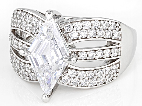 White Cubic Zirconia Rhodium Over Sterling Silver Kite Cut Ring 5.11ctw ...