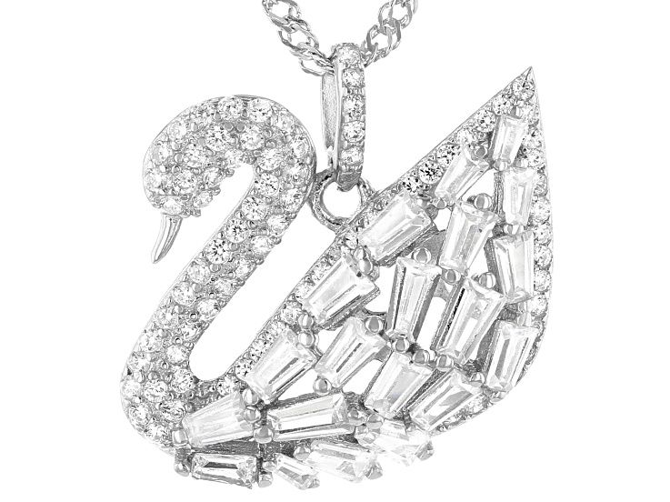White Cubic Zirconia Rhodium Over Sterling Silver Swan Pendant With ...