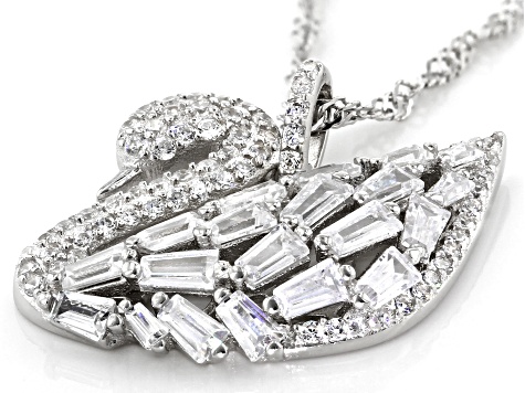 White Cubic Zirconia Rhodium Over Sterling Silver Swan Pendant With ...