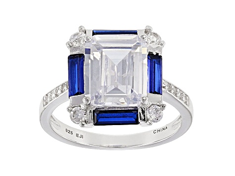 Lab Created Blue Spinel And White Cubic Zirconia Rhodium Over Sterling ...