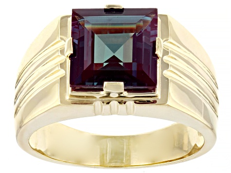Blue Lab Created Alexandrite 10k Yellow Gold Men's Ring 5.50ct - BKG010 ...
