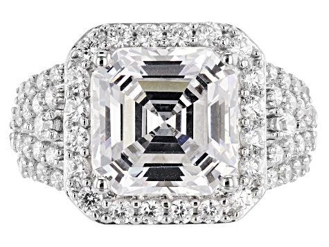 White Cubic Zirconia Asscher Cut And Round Rhodium Over Sterling Silver ...
