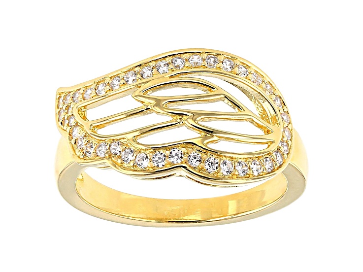 White Cubic Zirconia 18k Yellow Gold Over Sterling Silver Angel Wing Ring 0.60ctw - BLV122B | JTV