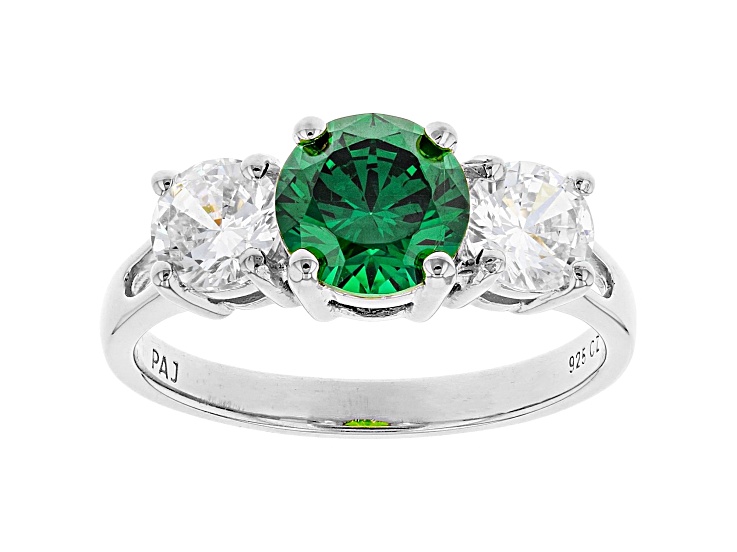 Green And White Cubic Zirconia Rhodium Over Sterling Silver Ring 3 ...