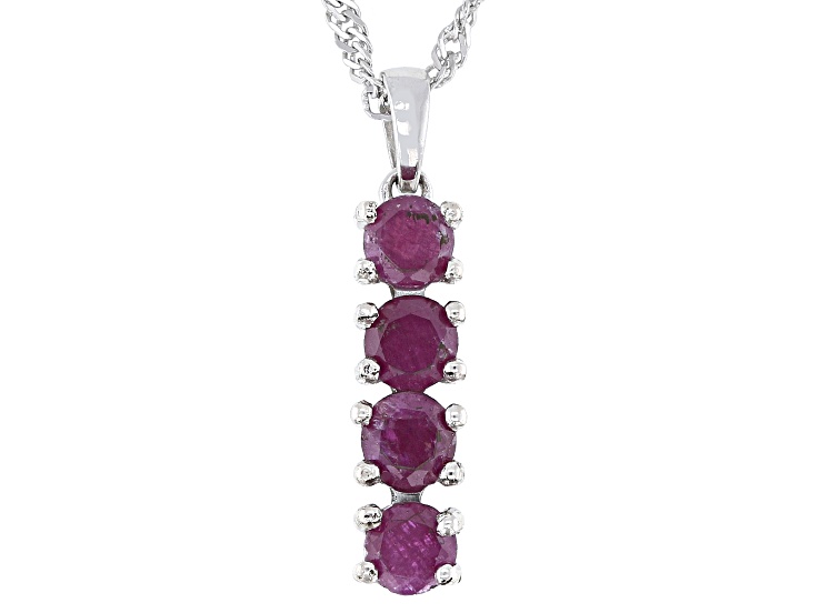 Red Ruby Rhodium Over Sterling Silver 4-Stone Pendant with Chain 1 ...