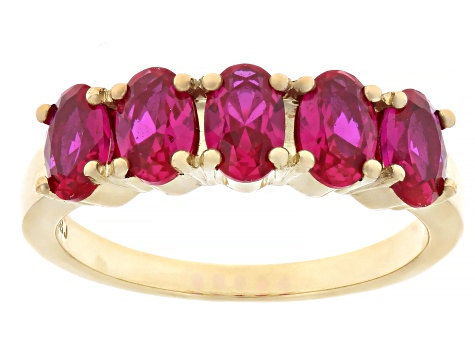 Lab Created Ruby 10K Yellow Gold 5-Stone Ring 2.32ctw - BTK137 | JTV