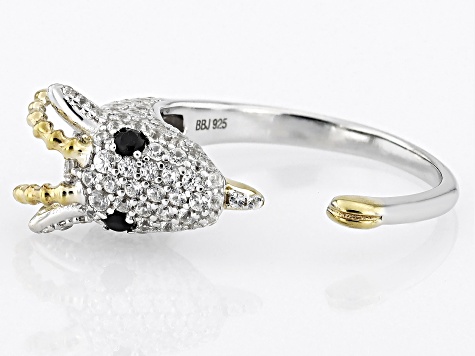 White Zircon with Black Spinel Rhodium & 18k Yellow Gold Over Silver ...