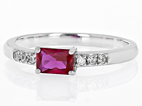Red Lab Created Ruby With White Zircon Rhodium Over Sterling Silver ...