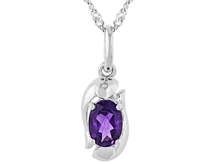 Purple Amethyst Rhodium Over Sterling Silver Pisces Birthstone Pendant ...