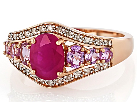 John Saul Ruby With Pink Sapphire And White Diamond 10k Rose gold Ring ...