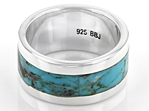 Blue Composite Turquoise Sterling Silver Band Ring - CJH049 | JTV