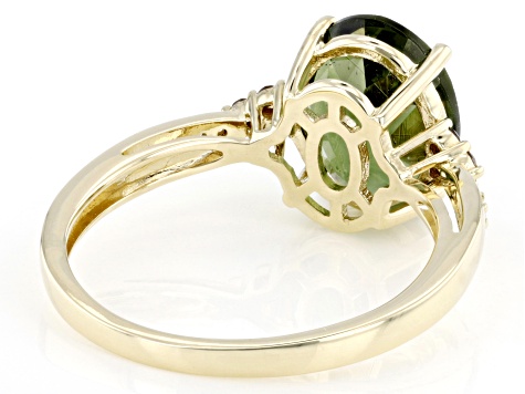 Moldavite With Champagne and White Diamond 10k Yellow Gold Ring 1.79ctw ...