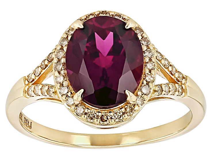 Grape Color Garnet With Champagne Diamond 14k Rose Gold Ring 2.95ctw ...