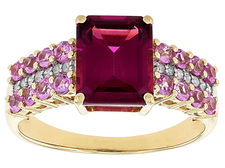 Grape Color Garnet With Pink Sapphire and White Diamond 10k Yellow Gold ...