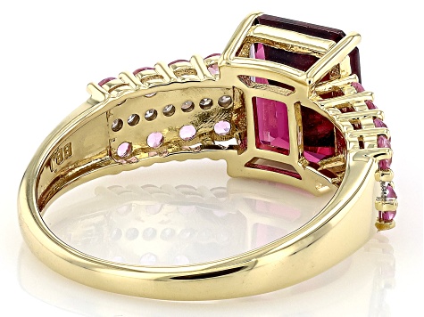 Grape Color Garnet With Pink Sapphire and White Diamond 10k Yellow Gold ...