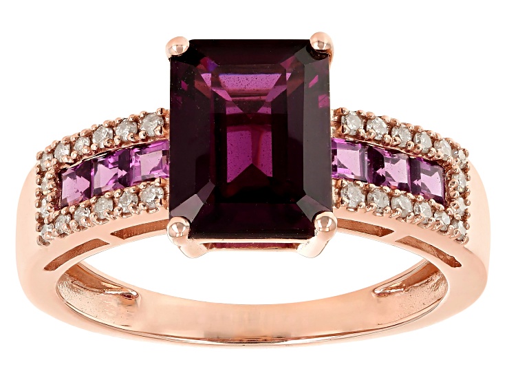 Grape Color Garnet With White Diamond 10k Rose Gold Ring 2.94ctw ...