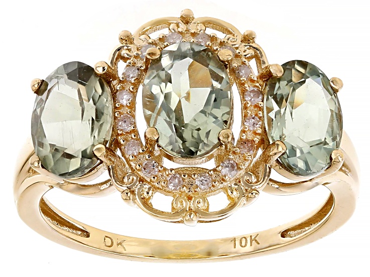 Green Turkish Diaspore With White Diamond 10k Yellow Gold Ring 1.98ctw ...