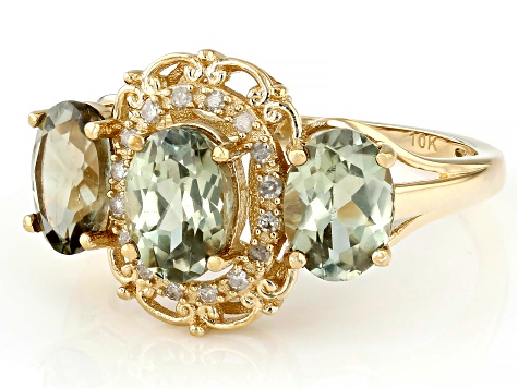 Green Turkish Diaspore With White Diamond 10k Yellow Gold Ring 1.98ctw ...