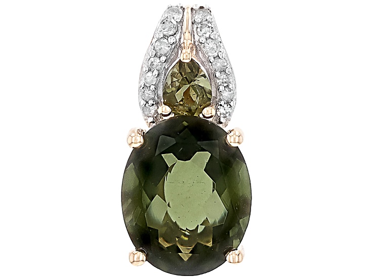 Moldavite With White Diamond 10k Yellow Gold Pendant 1.85ctw - CLG1024 ...