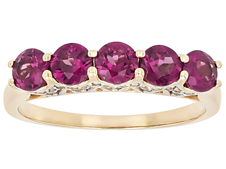 Grape Color Garnet With White Diamond 10k Yellow Gold Ring 1.54ctw ...