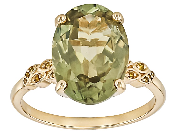 Green Turkish Diaspore With Yellow Diamond 10k Yellow Gold Ring 5.25ctw ...