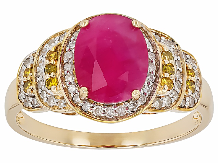 John Saul Ruby With Yellow And White Diamond 10k Yellow Gold Ring 2 ...