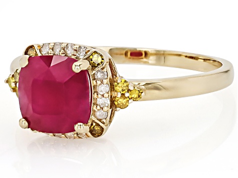 John Saul Ruby With Yellow And White Diamond 10k Yellow Gold Ring 1 ...