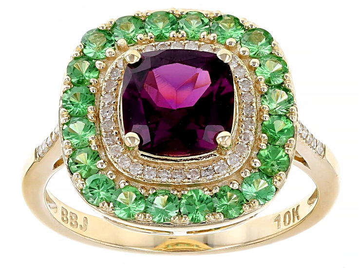 Grape Color Garnet With Tsavorite And White Diamond 10k Yellow Gold ...