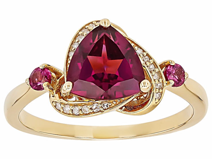 Purple Grape Color Garnet With White Diamond 10k Yellow Gold Ring 1 ...
