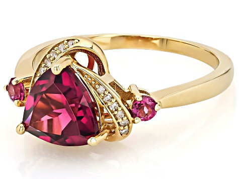 Purple Grape Color Garnet With White Diamond 10k Yellow Gold Ring 1 ...