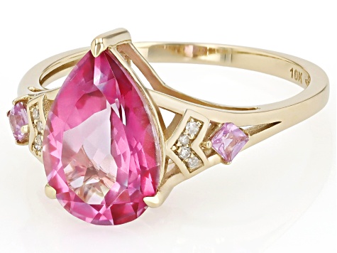 Pink Topaz With Pink Sapphire And White Diamond 10k Yellow Gold Ring 3 ...