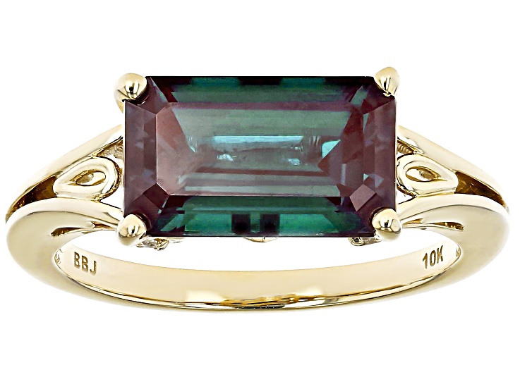 Blue Lab Created Alexandrite with White Diamond 10k Yellow Gold Ring 3 ...