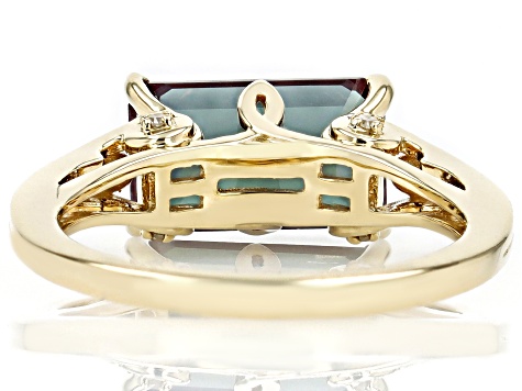Blue Lab Created Alexandrite with White Diamond 10k Yellow Gold Ring 3 ...