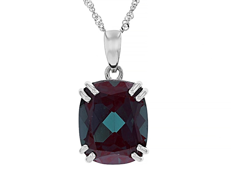 Blue Lab Created Alexandrite Rhodium Over 14k White Gold Pendant with ...