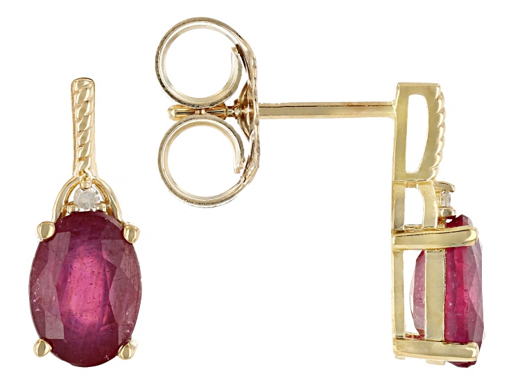 Mahaleo® Ruby With White Diamond 10k Yellow Gold Earrings 1.63ctw ...