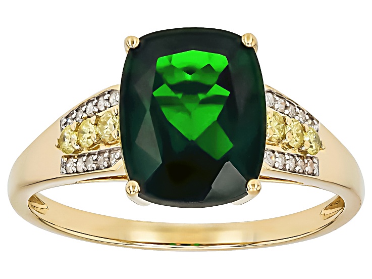 Chrome Diopside With Yellow Diamond 10k Yellow Gold Ring 3.00ctw ...