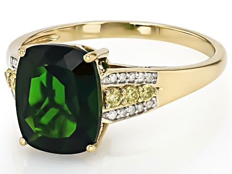 Chrome Diopside With Yellow Diamond 10k Yellow Gold Ring 3.00ctw ...