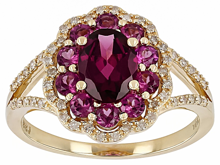 Grape Color Garnet WIth White Diamond 10k Yellow Gold Ring 2.15ctw ...