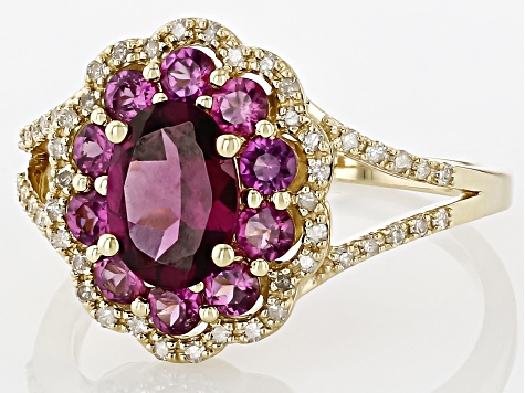 Grape Color Garnet WIth White Diamond 10k Yellow Gold Ring 2.15ctw ...