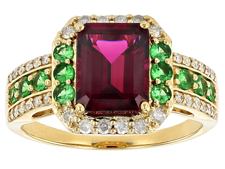 Grape Color Garnet With Tsavorite With White Diamond 14k Yellow Gold ...