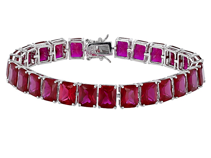 Red Lab Created Ruby Rhodium Over Sterling Silver Tennis Bracelet 49.66ctw - CTB004 | JTV