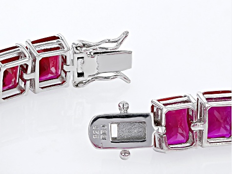 Red Lab Created Ruby Rhodium Over Sterling Silver Tennis Bracelet 49.66ctw - CTB004 | JTV