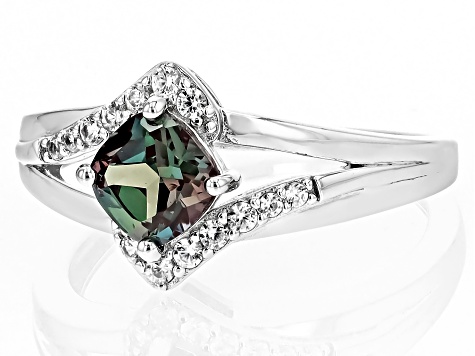 Blue Lab Created Alexandrite Rhodium Over Sterling Silver Ring 1.15ctw ...